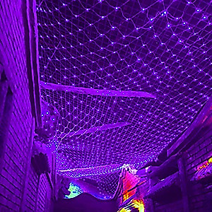 Curtain String Lights LED Fairy Net Light 8 Modes Twinkle Plug Control Timer Firefly Starry Night Lamp Halloween Christmas Tree Bushes Wall Backdrop Tapestry Decor (Purple, 6.6X9.8ft)