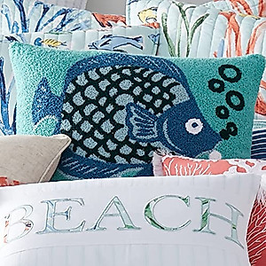 Levtex home - Sancti Petri - Decorative Pillow (18 X 18in.) - Tropical Fish - Navy, Coral, Seafoam Green and White