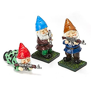 Military Soldier Garden Gnomes | Set of 3 | Gnome Army Combat Soldier Guardian - Lawn Statues Guns , Porch & Yard Art Decor, Hunting, Patriotic, AK47, Gun, Shotgun Lover, Indoor & Outdoor Valentines