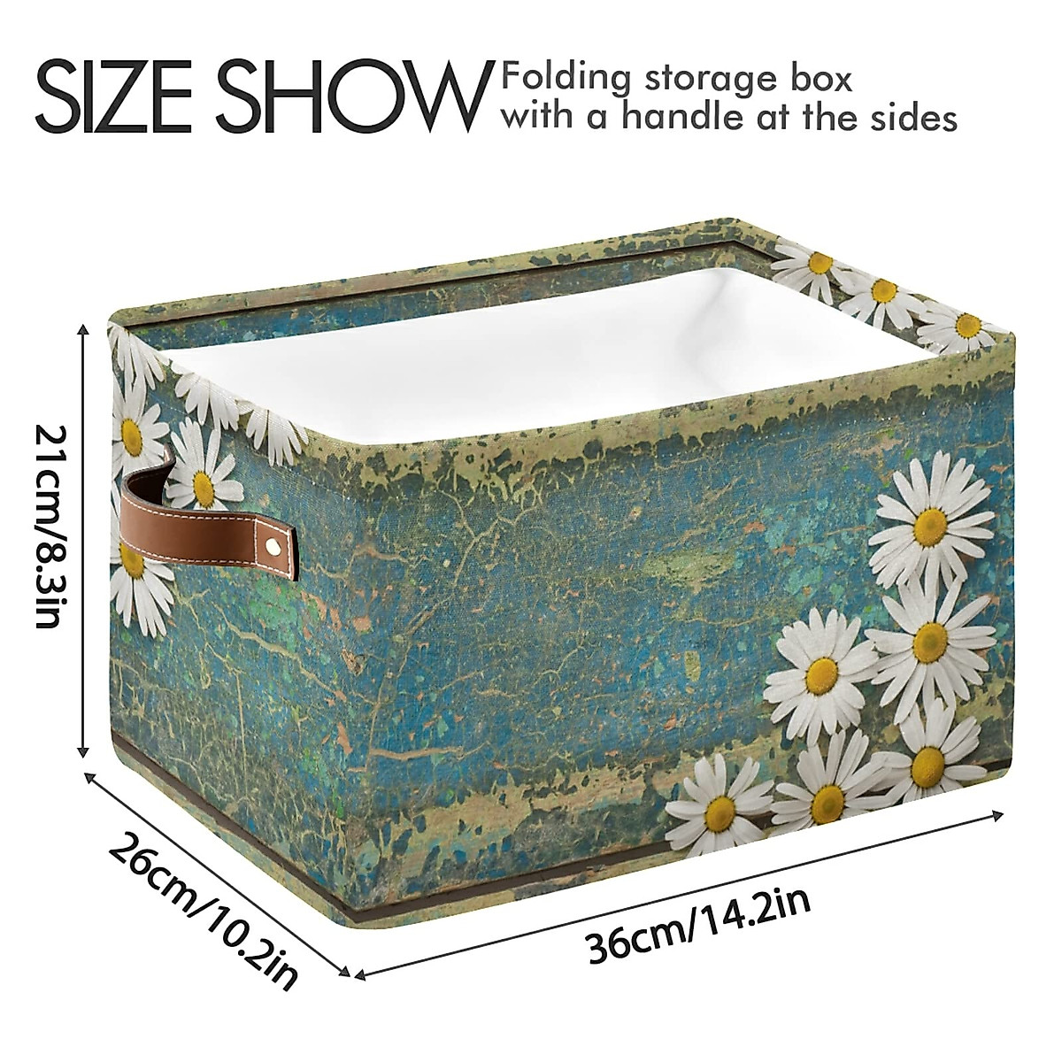 Flower Floral Daisy Wood Storage Bin Canvas Toys Storage Basket Bin Large Storage Cube Box Collapsible with Handles for Home Office Bedroom Closet Shelves，1 pc