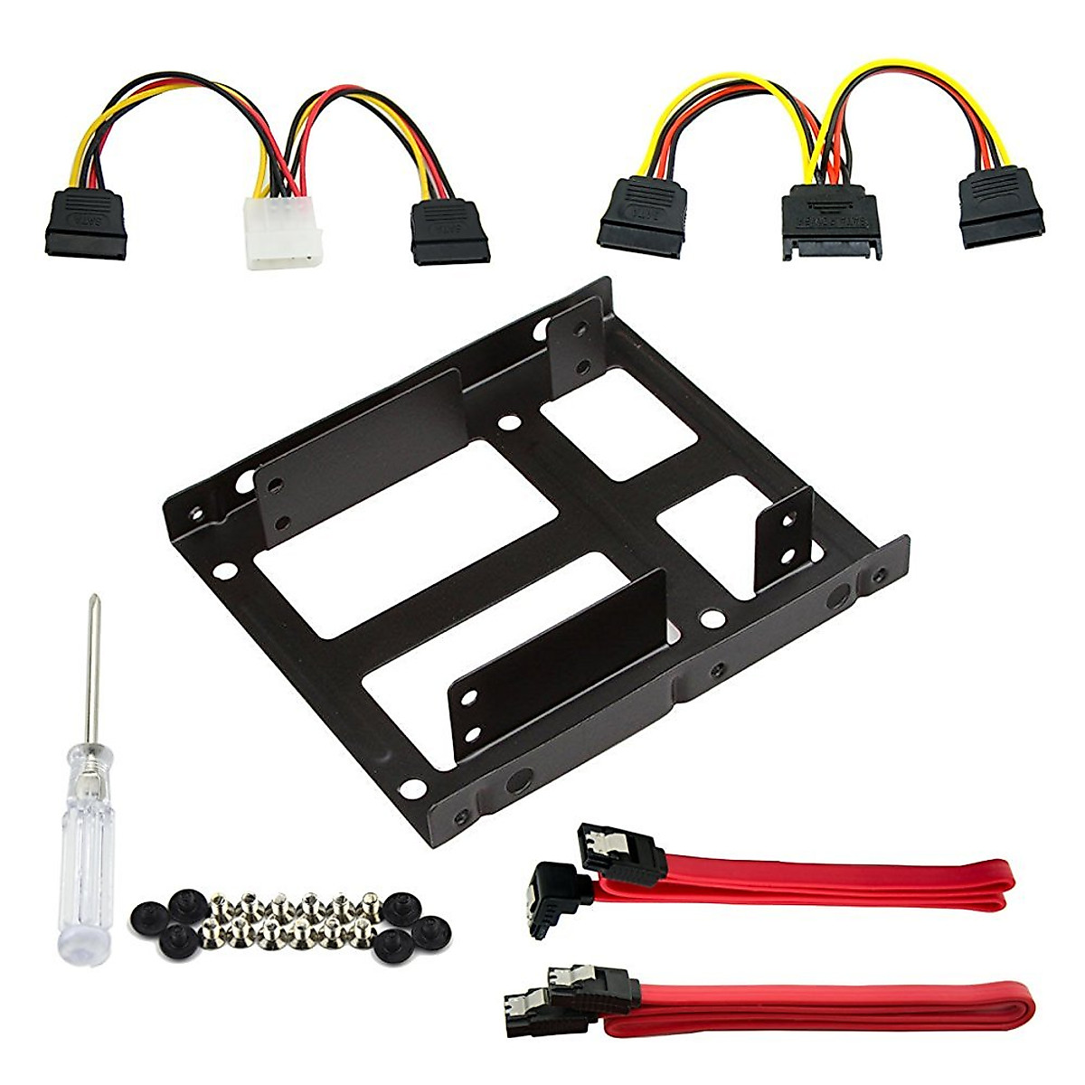 Qook 2X 2.5 Inch SSD to 3.5 Inch Internal Hard Disk Drive Mounting Kit Bracket(SATA Data Cables and Power Cables Included)