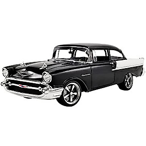 1957 Chevy 150 Restomod Hourglass Black and White Limited Edition to 774 Pieces Worldwide 1/18 Diecast Model Car by Acme A1807012