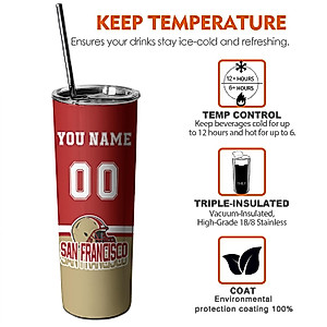 20oz Football City Customs stainless steel Insulated tumbler with Lid and Straws, Personalized football gifts for fans, Travel Cup Adds Your Name and Number