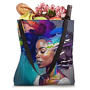 Expressionism rain cloud and rainbows in hair Black Woman Tote Bag