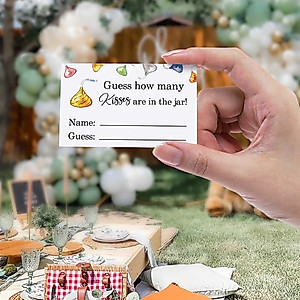 Guess How Many kisses Baby Shower Game, Golden Baby Shower Decorations，Watercolor Chocolate, Bridal Shower, Birthday, Christmas, Thanksgiving，Graduation Season Funny Party Game(1 Sign+50 Cards)