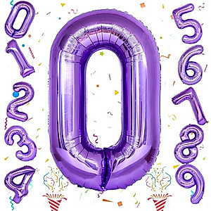 Purple Number Balloons, 40 Inch Foil Large Balloons, Helium Self Inflating Number Balloon for Girls Women 10th 20th Birthday Party Bridal Shower Anniversary Ceremony Party Decoration Supplies