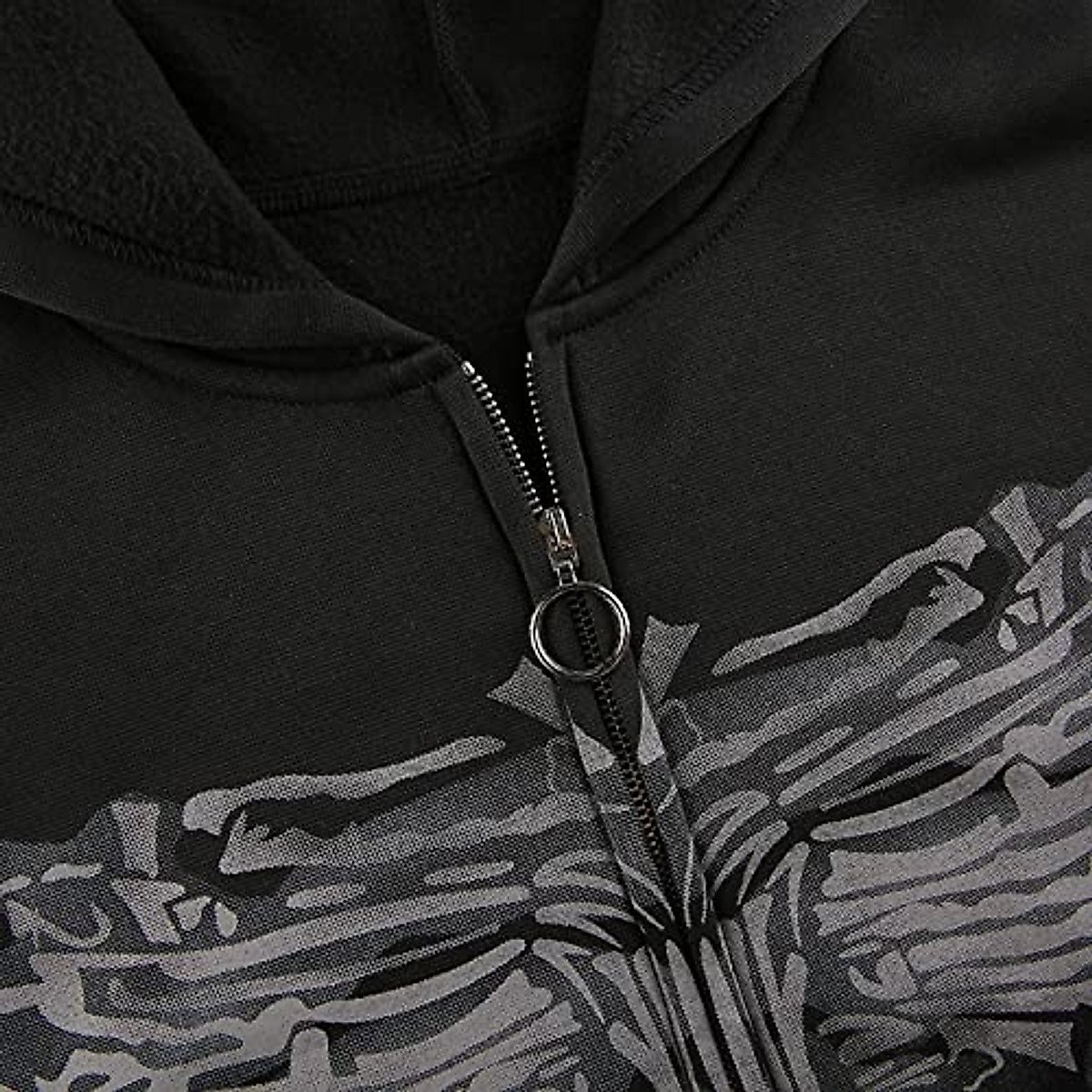 Juakoso Y2k Women Zip Up Hoodie Sweatshirt Rhinestone Skeleton Printing Long Sleeve Oversized Jacket Pullovers Fall Winter Coats Vintage Black