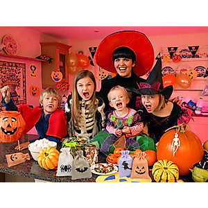 DECORA Burlap Gift Bags with Double Jute Drawstrings Candy Pouch Halloween Treat Bags with Different Designs Pack of 50