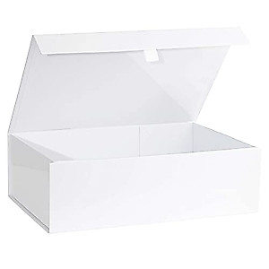 Purple Q Crafts White  Hard Gift Box With Magnetic Closure Lid 14x9x4 Rectangle Favor Boxes With White Glossy Finish (1 Box)