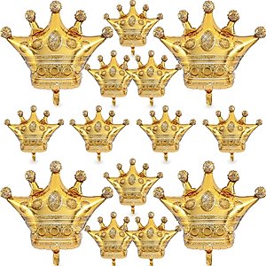 14PCS Crown Balloons Gold Foil Crown Balloon for Birthday Wedding Party Baby Shower Decorations 4 Giant and 10 Mini Size