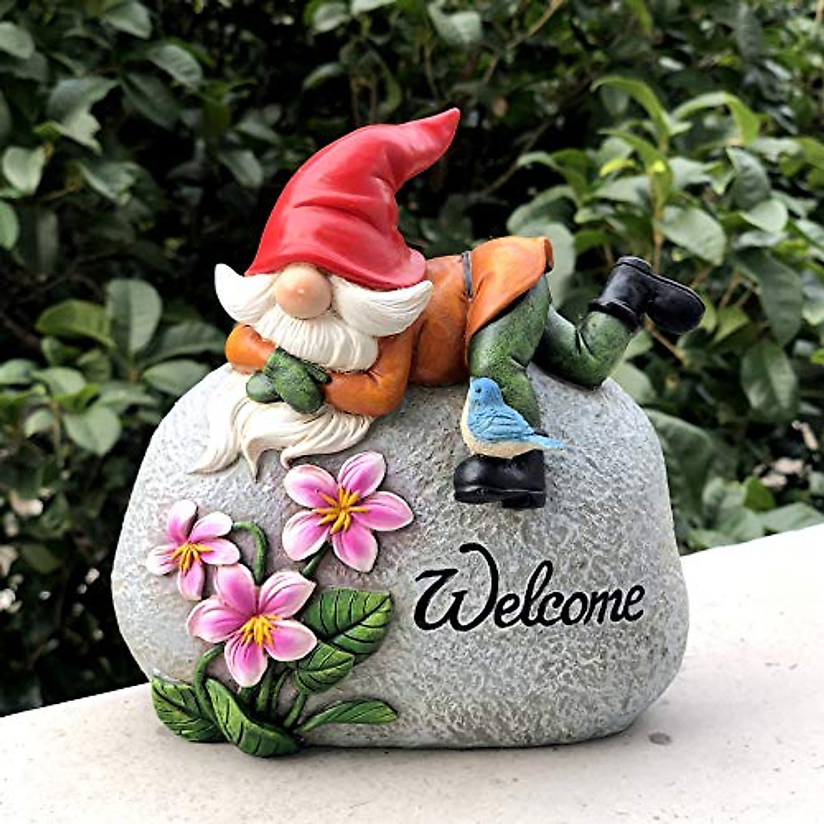 TZSSP Outdoor Garden Gnome Statue Statuary Welcome Stone for Patio,Lawn,Garden Decoration,Red