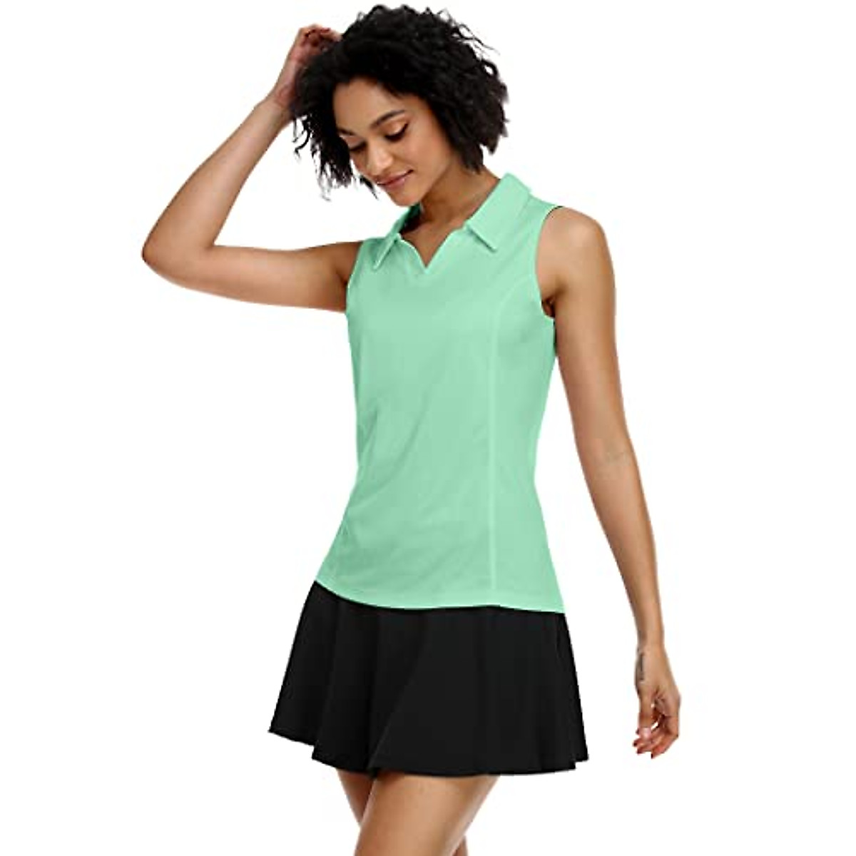 COOrun Polo T Shirts for Women Sleeveless Golf Polo Shirt Slim Fit Tennis Tops Lightweight Tennis Shirts,Light Green Large