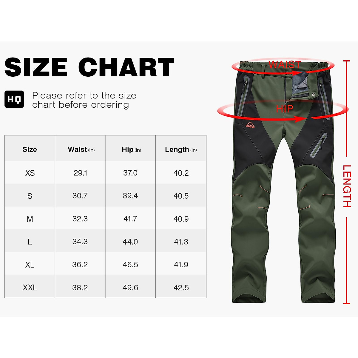 Rdruko Women's Hiking Pants Outdoor Waterproof Windproof Softshell Fleece Slim Snow Ski Pants(Green, US M)