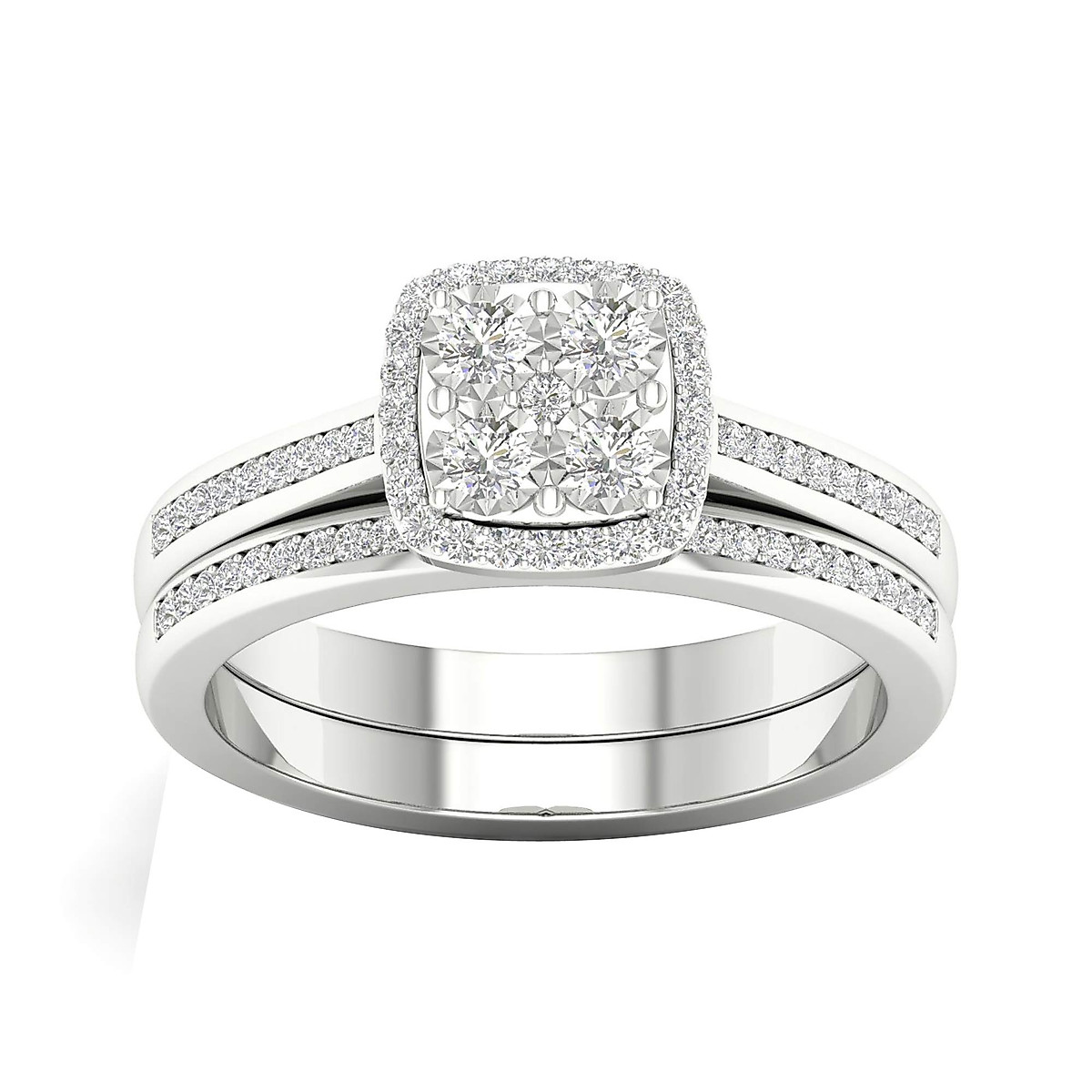 Auriga Fine Jewelry 1/4cttw Diamond Engagement Ring and Wedding Band Bridal Set Sterling Silver (Color H-I, Clarity I2) for Women