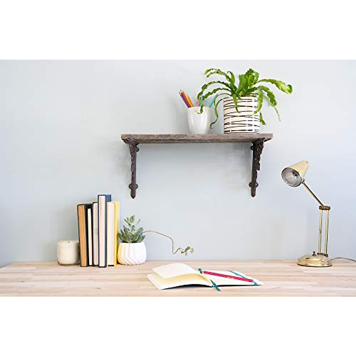 BarnwoodUSA Rustic Wooden Shelf with Victorian Brackets, Farmhouse Wall Ledge