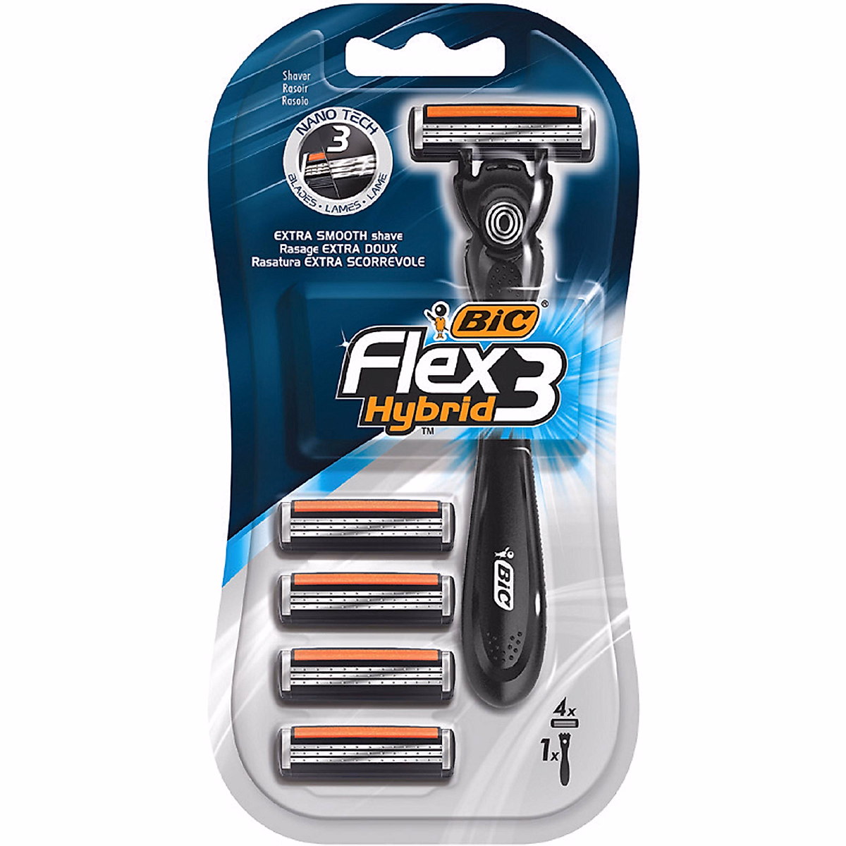 Bic Flex 3 Hybrid Men's Triple-Blade Razors, Pack with 1 Handle + 4 Refills - with 3 Moveable Blades and Pivoting Head for an Extra Smooth and Precise Shave