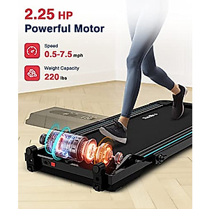 REDLIRO Under Desk Treadmill, 2 in 1 Motorized Portable Foldable Treadmill Compact Fold Up Walking Pad, Sturdy Folding Treadmill for Small Space with Remote Control, LED Display for Home & Office Use