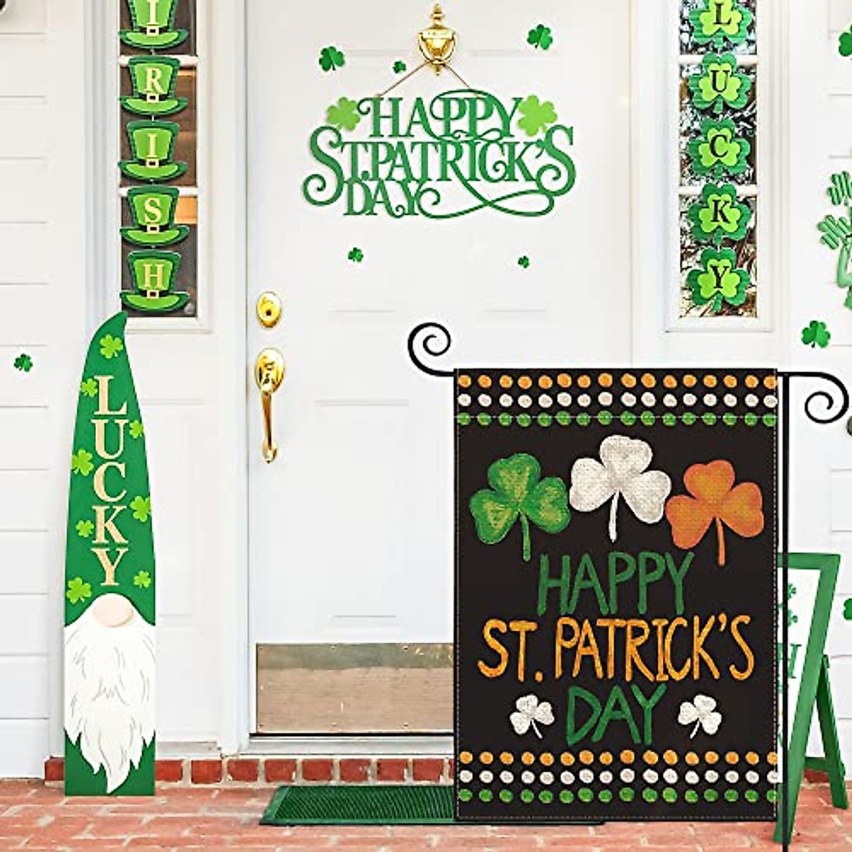 AVOIN colorlife Happy St Patricks Day Garden Flag 12x18 Inch Double Sided, Shamrock Lucky Clover Holiday Yard Outdoor Flag