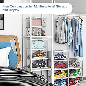 Shoe Box, 12 Pack X-Large Shoe Storage Boxes Clear Plastic Stackable, Transparent Shoe Organizer, Side Profile Shoe Containers for Sneaker Display, Easy Assembly, Shoe Holder Fit for US Size 12