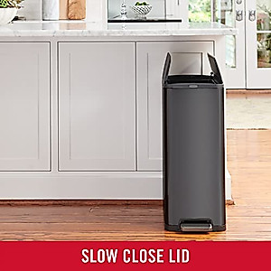 Rubbermaid Elite Stainless Steel Slim Step-On Trash Can, 11.8-Gallon, Charcoal, Fingerprint-Resistant Soft Close Lid, Wastebasket for Home/Kitchen/Bathroom/Office