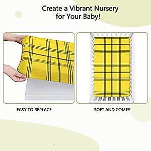 Plaid Themed Fitted Mini Crib Sheets,Portable Mini Crib Sheets Toddler Bed Mattress Sheets-Baby Sheet for Boys Girls,24“ x38“,Yellow and Charcoal Grey