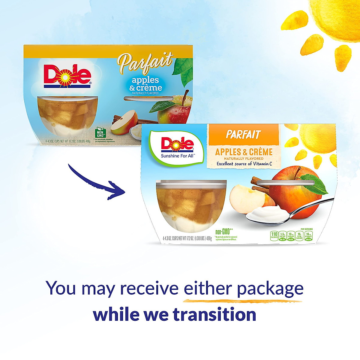 Dole Fruit Bowls Low Fat Apples & Creme Parfait Snacks, 4oz 24 Total Cups, Gluten & Dairy Free, Bulk Lunch Snacks for Kids & Adults