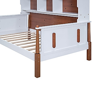 Harper & Bright Designs Twin Daybed with Bookcase Headboard, Twin Size Platform Bed with Storage Cabinet,Wood Twin Bed Frame for Kids Teens Adults (White+Walnut)