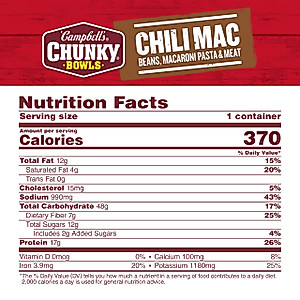 Campbell's Chunky Soup, Chili Mac Soup, 15.25 oz Microwavable Bowl (Case of 8)