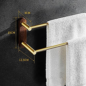 Bath Towel Bar Walnut Bathroom Towel Rail, Towel Rack, Solid Wood Multi-Layer Rack, Towel Hanging Extended Golden Three Rods Towel Holder (Color : Double Pole 48cm)