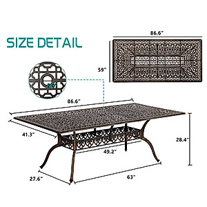 TITIMO 87'' Patio Dining Table, Cast Aluminum Outdoor Rectangle Dining Table, Weather-Resistant Table with 2" Umbrella Hole, Lawn Backyard Garden