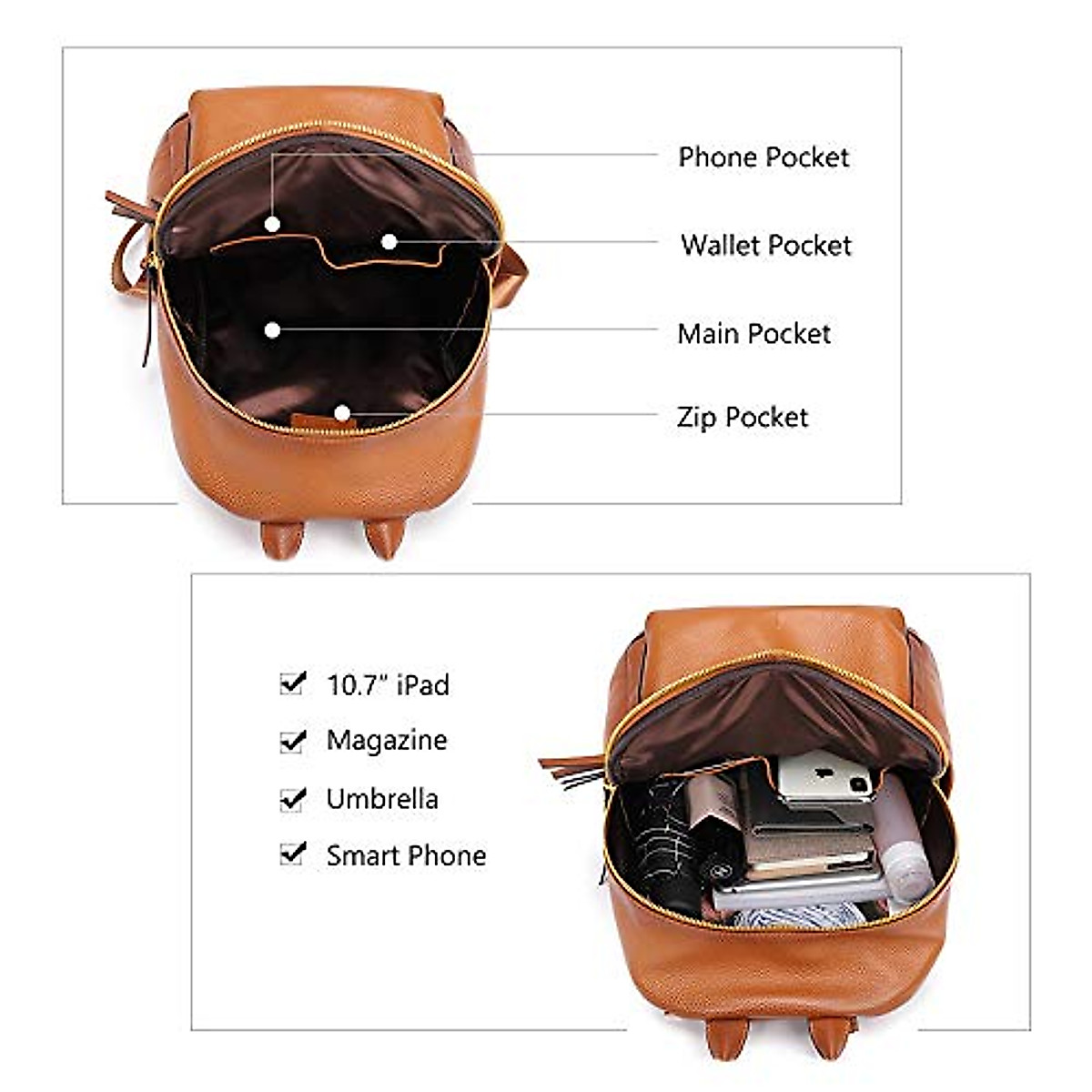 Kattee Genuine Leather Backpack Purse for Women Multi-functional Elegant Daypack Soft Leather Shoulder Bag Office, Shopping, Trip - Brown