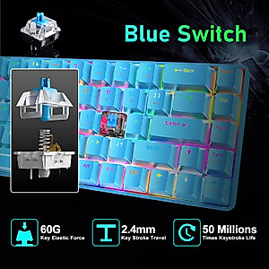 60 Percent Mechanical Gaming Keyboard Blue Switch Wired RGB 18 Backlit,Lightweight Gaming Mouse 6400 DPI,Mousepad,Wirst Rest,RGB Stand for Gamers,Typists-Blue