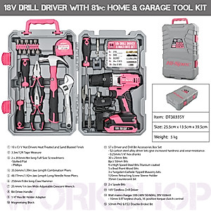 Hi-Spec 81pc 18V Cordless Drill Driver and Home Tool Kit in a Tool Storage Case