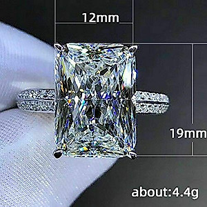 Longfu Fashion Jewelry 925 Sterling Silver Perfect Square Cut Rectangle 5ct CZ Engagement Ring Jewelry Ladies Ring Square Crystal Engagement Ring Cubic Zirconia Promise Aura Ring (7)