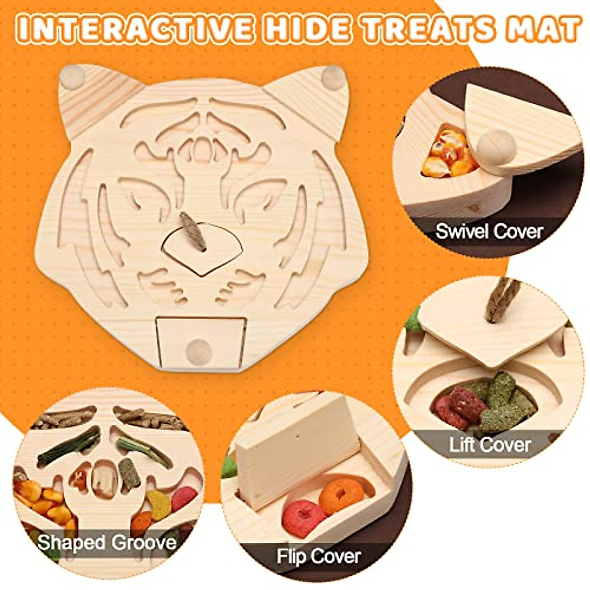 Sieral Wooden Enrichment Foraging Toy for Small Pet 7.7''x 7.1'' Interactive Hide Treats Puzzle Rabbit Toys Small Animal Toys Mental Stimulation Toys for Guinea Pig Hamster Bunny Rat Chinchilla