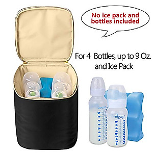 Teamoy Breastmilk Cooler Bag, Baby Bottles Bag for up to 4 Large 9 Ounce Bottles, Perfect for Working Mom Mother, (Bag ONLY), Black