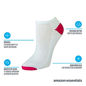 Amazon Essentials Women's Performance Cotton Cushioned Breathable Athletic No-Show Sports Socks, 6 Pairs, White, 6-9