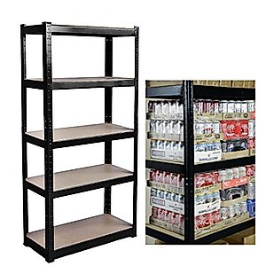 Autofather 5-Tier Shelving Unit 70" x 35" x 16" Shelving for Garages and Sheds Boltless Design with MDF Boards Heavy Duty 386LB Capacity Per Shelf Metal Shelving Units for Storage, Black