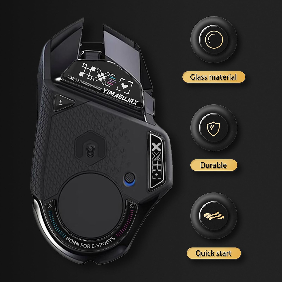 YIMAGUJRX Mouse Feet Glass Mouse Skates,Fastest and Smoothest Mouse Feet/Skates,Fast Start,Precise Positioning,Glass Mouse Feet Pads for Logitech G 502 Lightspeed Wireless (Black Print)