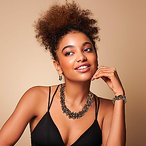 Shop LC Tigers Eye Gemstone Chips Necklace, Earrings & Bracelet Set - Cluster Stainless Steel Jewelry for Women - Boho Beach Healing Crystal Jewelry - Necklace Length 18" - Stretchable Bracelet