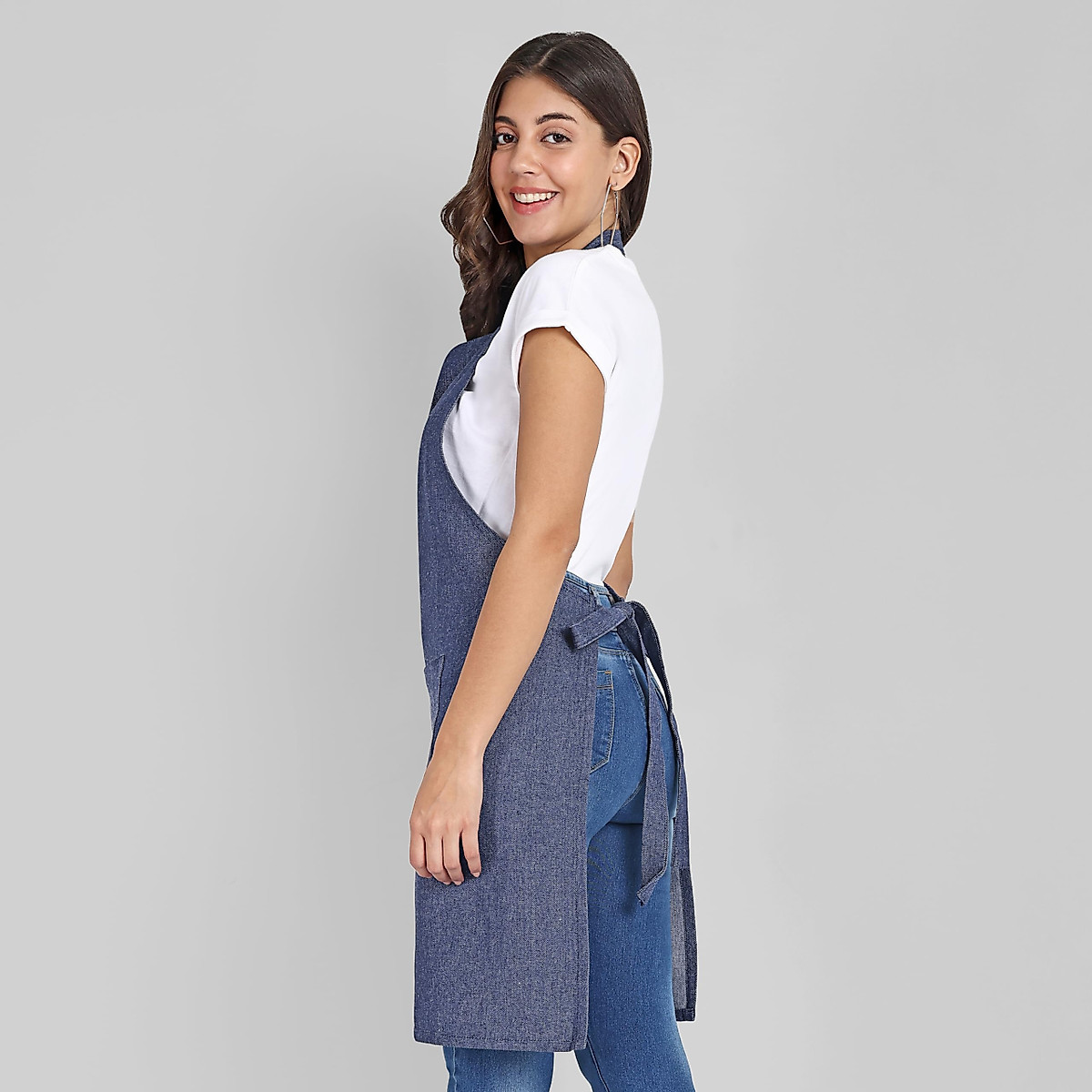 Mellow Buff 2 Pack Chef Apron, Recycled Cotton Kitchen Apron with an Adjustable Neck with Long Ties, for cooking, baking | Denim Blue…