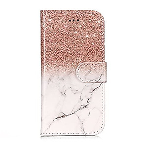 for iPod Touch 7th/6th/5th Generation Marble Wallet Case,Areall Colorful Hybrid Flip Folio Kickstand Shockproof Full Protective Phone Cover for iPod Touch 5/6/7,Rose Gold White