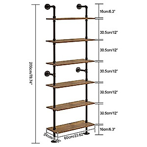 YMYNY Industrial 5+ 6-Tier Wall Mounted Bookcase with Metal Frame，HRF-TM018+HBC015H