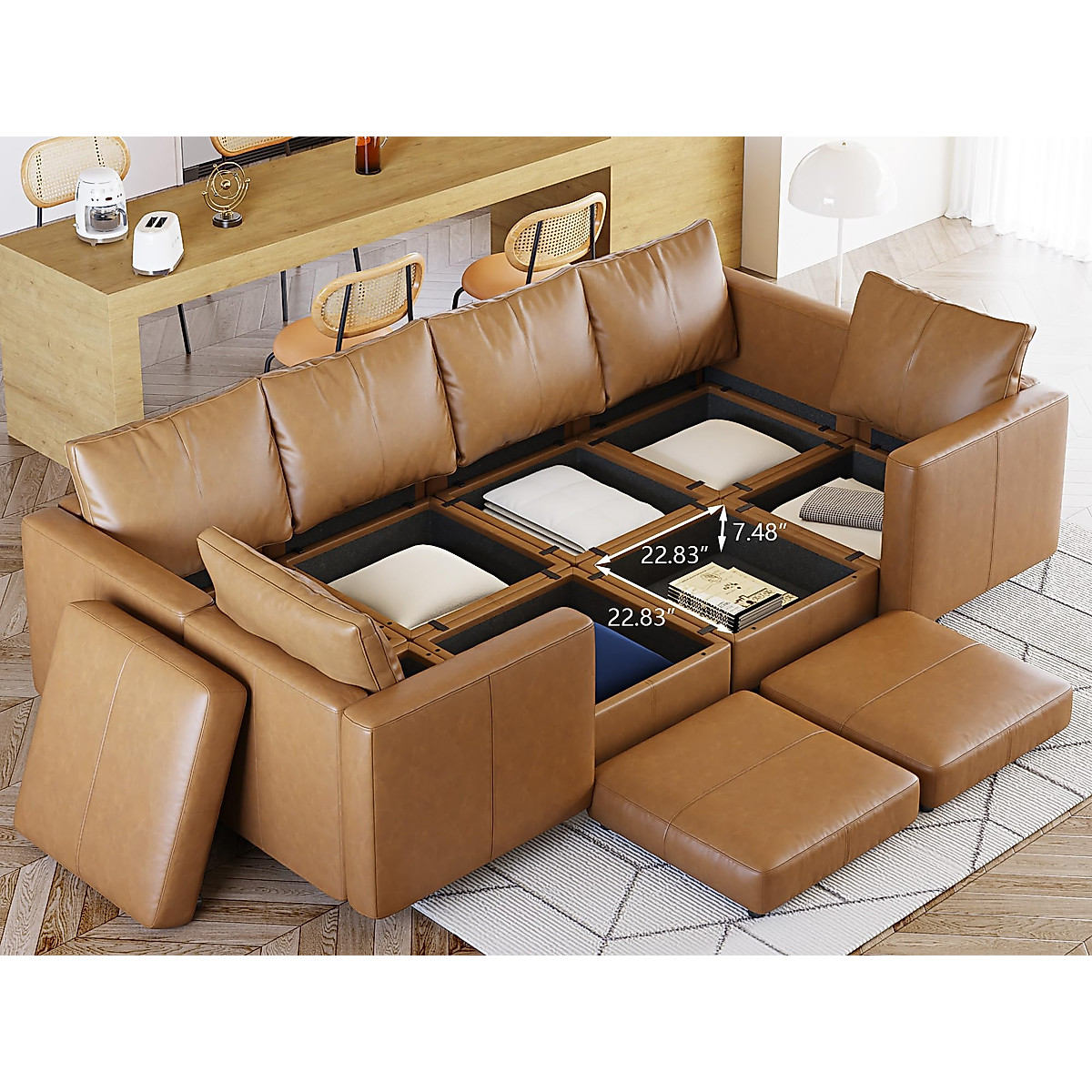 EASE MOOSE Modular Sectional Sleeper Sofa Bed ，Faux Leather sectional Modular Sofa Sectional Couch Modular Couch with Storage