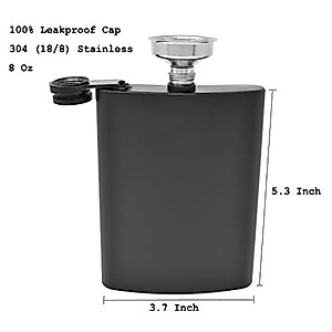 Hip Flask for Liquor 8 Ounce Stainless Steel Black Matte Black Hinge Leakproof with Funnel in Black Box for Men and Women by IDALIO