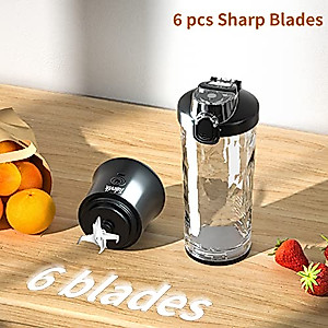 Portable Blender,Tulevik Personal Blender for Shakes and Smoothies with 6 Blades,20 Oz Mini Blender with Travel Lid and USB Rechargeable for Kitchen/Gym/Travel/Office, BPA-Free, Black