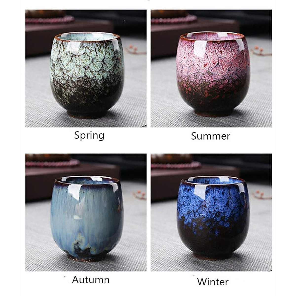 Lxuwbd Jianzhan Ceramic Teacup, Kung Fu Tea Set, Coffee cup，Yerba Mate Set - Ceramic Mate CupSet of 4 (4 colors)