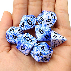 Haxtec DND Dice Set 7PCS Blue Speckled Polyhedral D&D Dice for TTRPG Dungeons and Dragons-Blue Blood