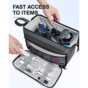 BAGSMART Toiletry Bag for Men, Wide Opening Travel Toiletry Bag for Men, Dopp Kit Water Resistant Shaving Hygiene Bag for Bathroom Shower, Travel Size Toiletries, Travel Essentials - Grey