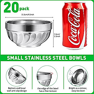 20 Pack Stainless Steel Bowls 4.5 Inches Metal Double Walled Snack Bowls Small Insulated Metal Mixing Bowls Multipurpose Lightweight Toddlers Dinner Bowls for Cereal, Noodles, Ice Cream
